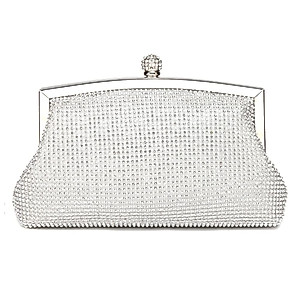 Mogor Women's Rhinestone Retro Crystal Clutch Bling Glitter Wedding Party Bridal Handbag Elegant Formal Evening Bag(Silver)