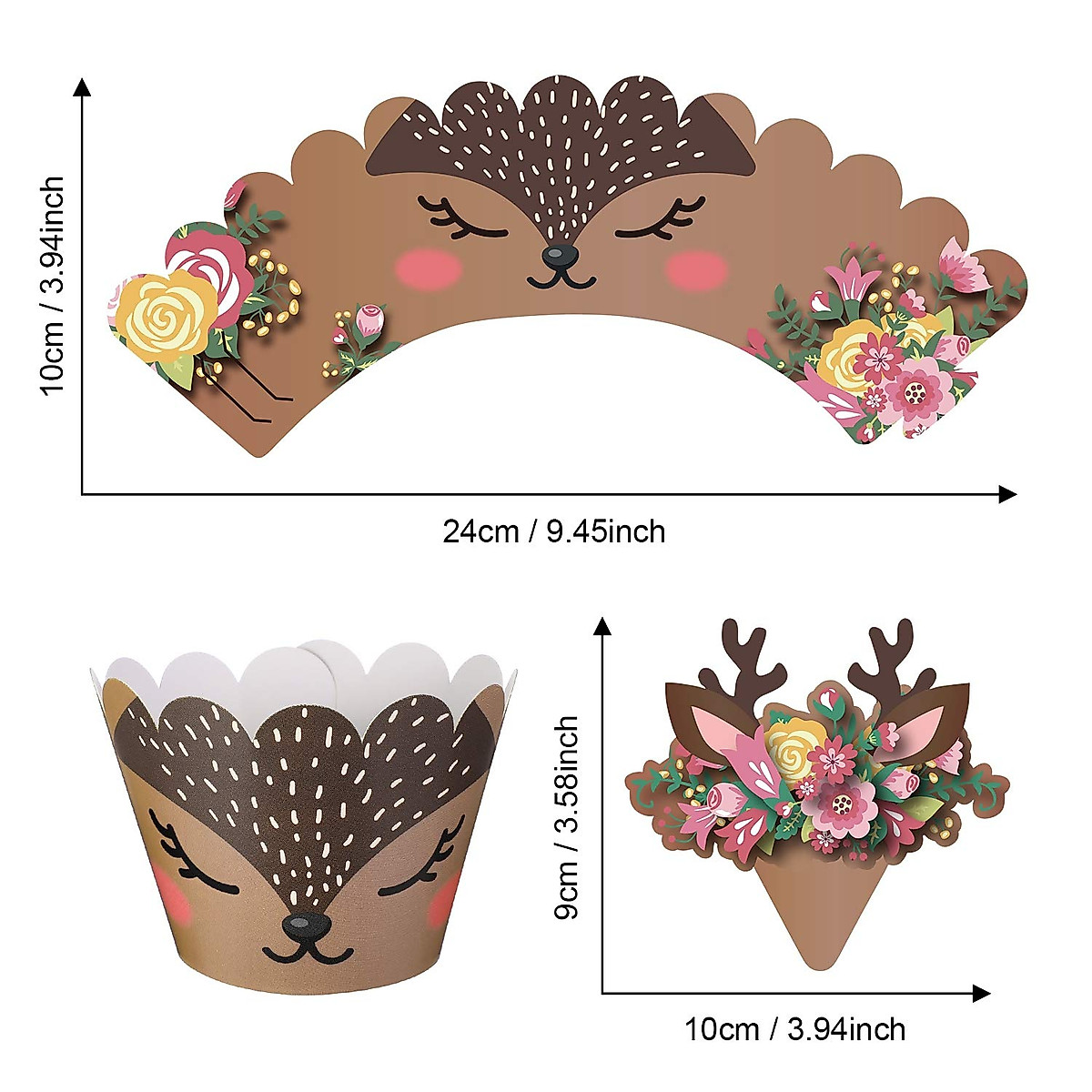 Blulu 60 Pieces Woodland Baby Shower Cupcake Wrappers and Toppers Woodland Deer Cupcake Liners Woodland Animal Wild One Birthday Party Decorations Woodland Creature Supplies
