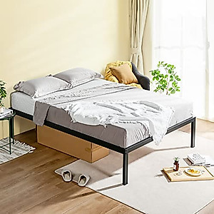 PrimaSleep 18 Inch Tall Metal Bed Frame/Dura Steel Slat/Anti-Slip Support/No Box Spring Needed, Queen, Black