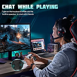 TiMOVO PS5 Controller Keyboard with Green Backlight, Wireless Bluetooth Keypad Chatpad for Playstation 5 Controller, Mini Game Keyboard Built-in Speaker with 3.5mm Audio Jack for PS5 Accessories,White