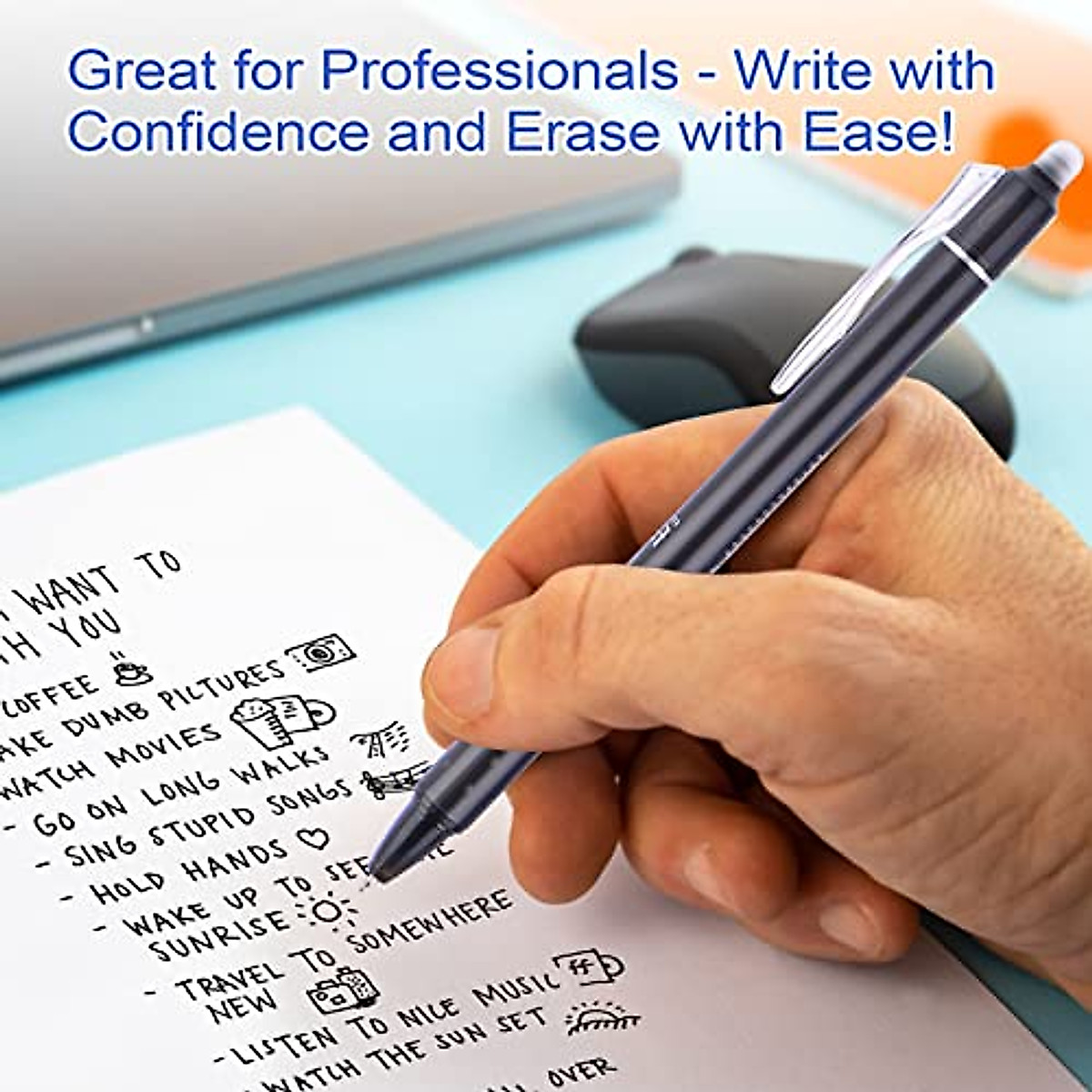 cobee® Erasable Gel Pens, 12 Pieces 0.5mm Retractable Eraser Rollerball Pen Black Ink Erasable Pen Mistakes Disappear Fine Point Pen Writing Planner Drawing School Supplies(Black)