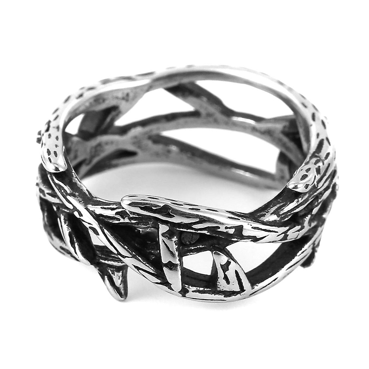 HZMAN Men's Women's Branch Shape Fashion Look Stainless Steel Lucky Ring (Silver, 11)