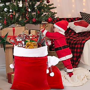 DIYDEC 2pcs Christmas Velvet Santa Bags with Drawstring Christmas Red Santa Gift Bags Large Santa Gift Sack for Xmas Present Party Supply Santa Costume Holiday Wrapping