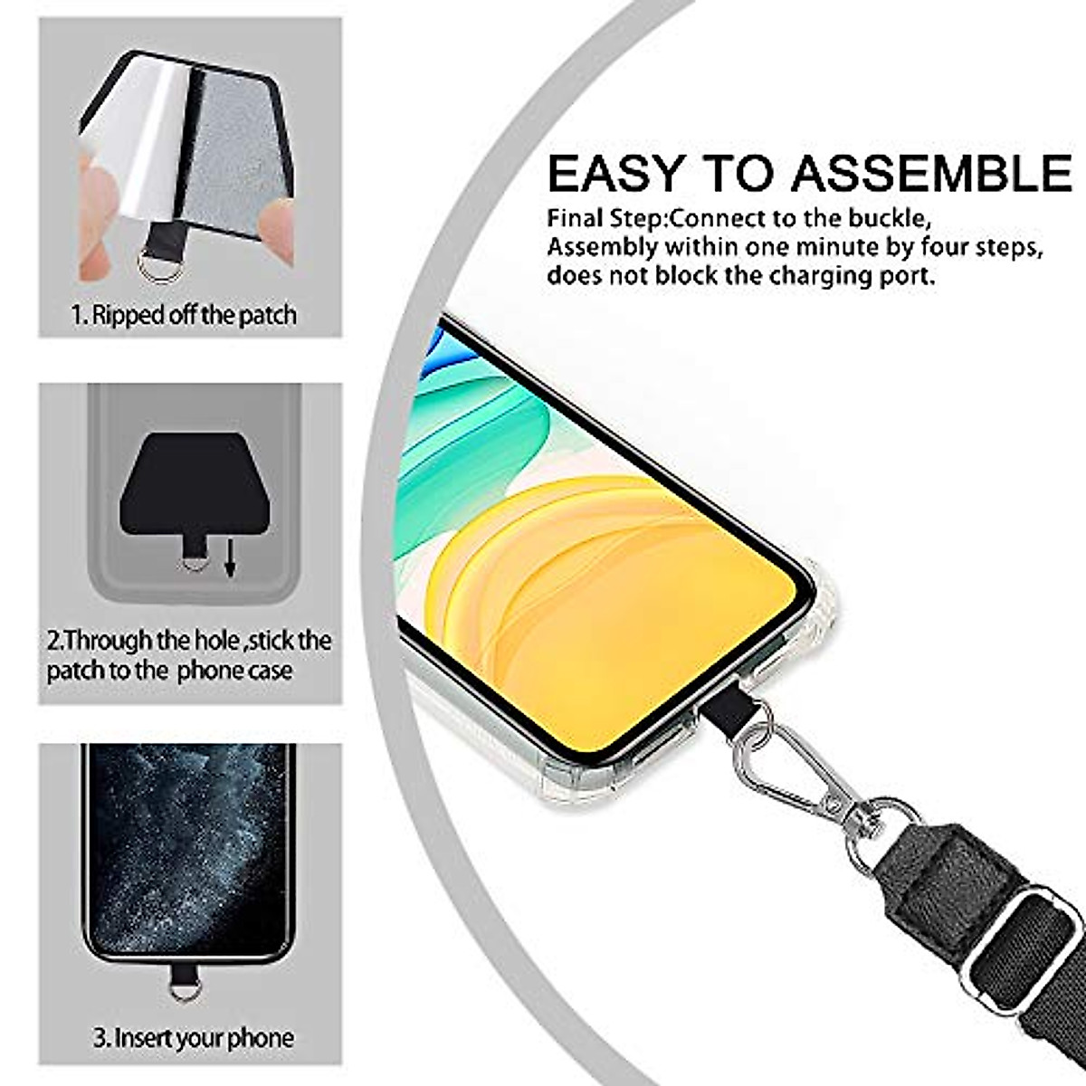 SS Phone Lanyard, Adjustable Cell Phone Strap for Around the Neck Lanyard-Black