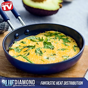 Blue Diamond Cookware Diamond Infused Ceramic Nonstick 12" Frying Pan Skillet with Lid, PFAS-Free, Dishwasher Safe, Oven Safe, Blue & Cookware Healthy Ceramic Nonstick Mini Egg Pan, Blue