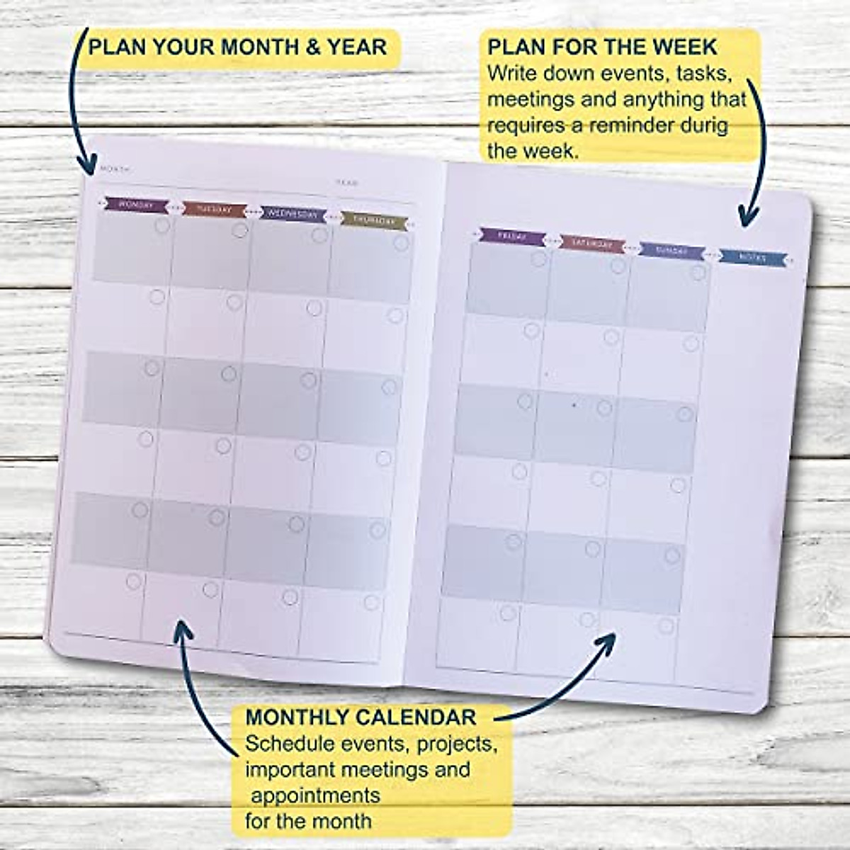 12 Months Undated Planner Daily Weekly And Monthly Hourly Scheduling to Hit Your Goals,8.3 x 5.8" Faux Leather Hardcover, Start Any Time (orange)