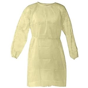 Disposable Protective Isolation Gown with Elastic Cuff,Latex Free,Non-Woven, Fluid Resistant,ONE Size FITS All,(Pack of 10) Yellow