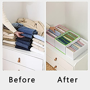 EIIXMSO Wardrobe Clothes Organizer and Storage with Support Board - 2 Pcs of 7 Grids , Large Foldable Closet Drawer Storage Boxes for Jeans T-shirt Pants Legging (Green)