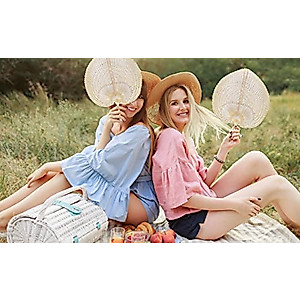 TAGREE Wedding Raffia Fans for Guest - Wedding Gift Idea for Couple & Fan Wall Decor & Boho Wall Decor (White with Straight Handle (Set of 12))