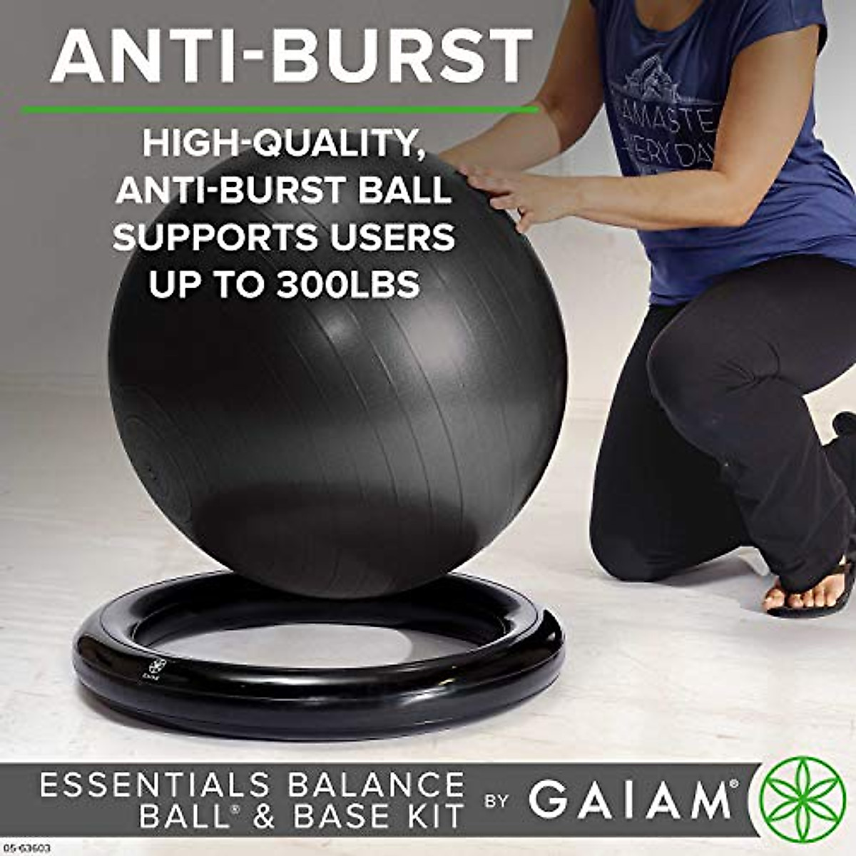 Gaiam Essentials Balance Ball & Base Kit, 65cm Yoga Ball Chair, Exercise Ball with Inflatable Ring Base for Home or Office Desk, Includes Air Pump, Black