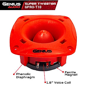 Genius Audio GPRO-T10 1.8", 65 Watts RMS - 350 Watts Max, Pro Audio Super Tweeter Speaker, Phenolic Diaphragm Car Audio Speaker, Ferrite Y30 Magnet, 4 Ohms (1 Speaker)