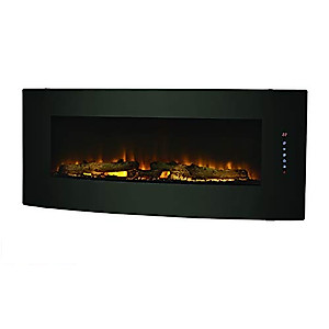 Muskoka 42" Contemporary Curved Front Slim Line Wall Mount Infrared Electric Fireplace, Black Glass