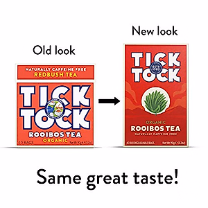 TICK TOCK TEAS Organic Rooibos Tea Bags, Organic Original Rooibos Tea, 40 Count