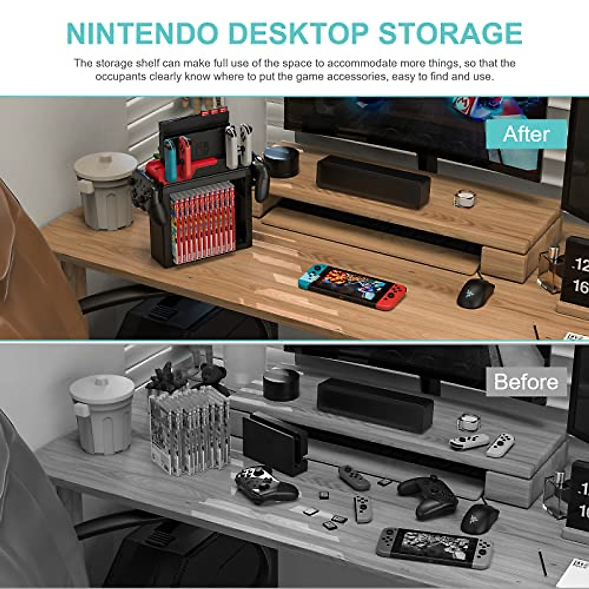 Switch Games Storage Organizer Station with Controller Charging Stand, Charging Dock Compatible with Nintendo Switch, Multifunctional Accessories Kit Storage for Joy-con, Pro Controller, Game Card