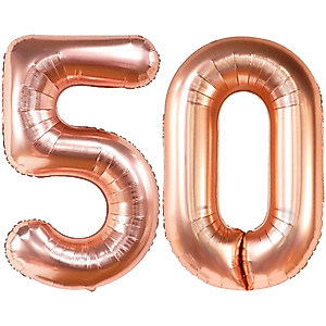 KatchOn, Rose Gold 50th Birthday Balloons - Giant, 40 Inch | 50 Balloon Number | 50th Anniversary Decorations