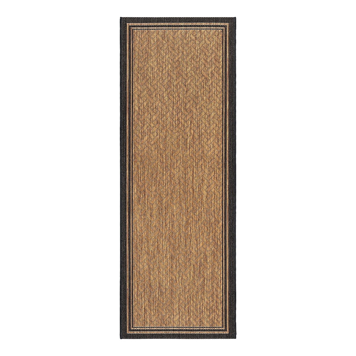 Gertmenian Indoor Outdoor Classic Flatweave Area Rug, Stain & UV Resistant Carpet, Deck, Patio, Poolside & Mudroom, 2x6 Ft Runner, Simple Border, Black Tan, 22013