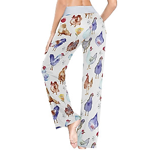 vvfelixl Women's Pajama Pants Colored Chicken Hens Butterflies Flowers Sleepwear Lounge Pajama Bottoms White M