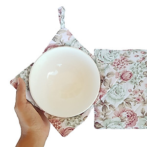 CUSHYSTORE 2X Bowl Cozy Pot Holder Canvas Holders Heat and Cold Resistant Anti-Scalding Protector (Pink Rose Garden), 7.5''x7.5''x4''