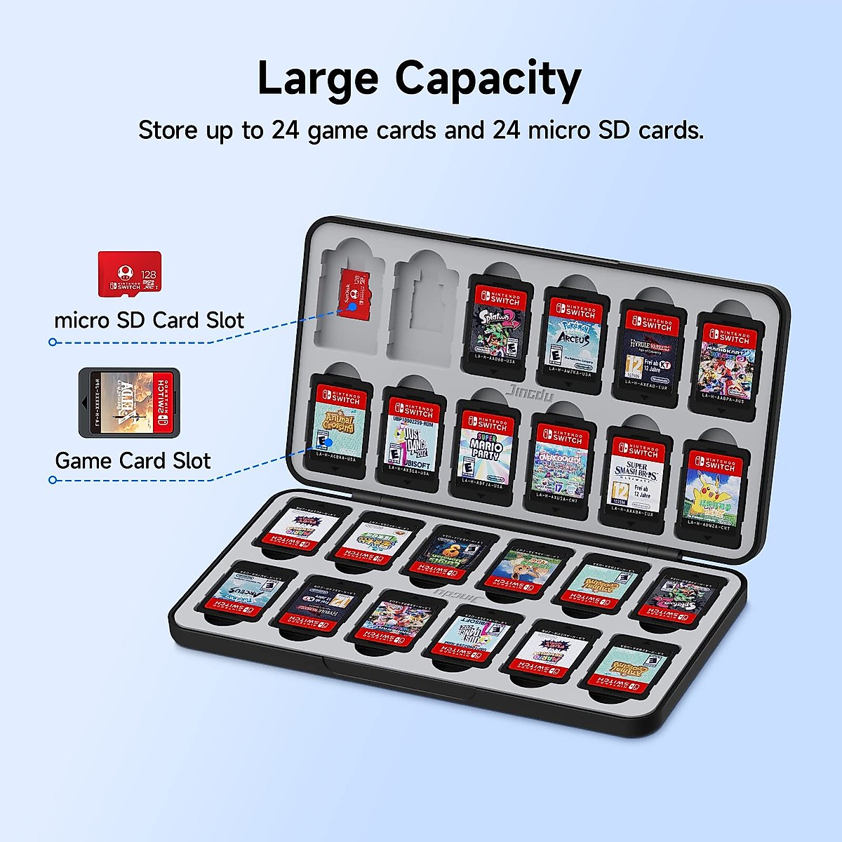 JINGDU 24-Slot Switch Game Case for Nintendo Switch Games & Micro SD Cards, Hard Shell, Soft Lining, [Shockproof, Portable], The Switch Game Holder Suitable for NS, Lite & OLED Games, Not Touch