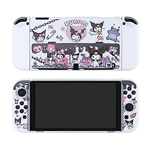 Eamily Cute Kuromi Case Compatible with Nintendo Switch OLED, Dockable Case Cover, Ergonomic Soft TPU Grip Case for Joycon, Sparkle Skin Set