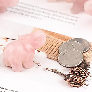 SUNYIK Rose Quartz Elephant Pocket Statue Kitchen Guardian Healing Figurine Decor 1.5"