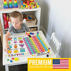 16 Educational Posters for Classroom Decor & Kindergarten Homeschool Supplies Baby to 3rd Grade Kids, Laminated PreK Learning Chart Materials – US & World Map, ABC Alphabet, Shapes, Days of the Week