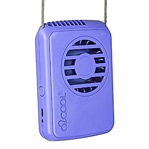 O2COOL Rechargeable Personal Necklace Fan – 3 Speed with Adjustable Lanyard, USB Charger, Purple