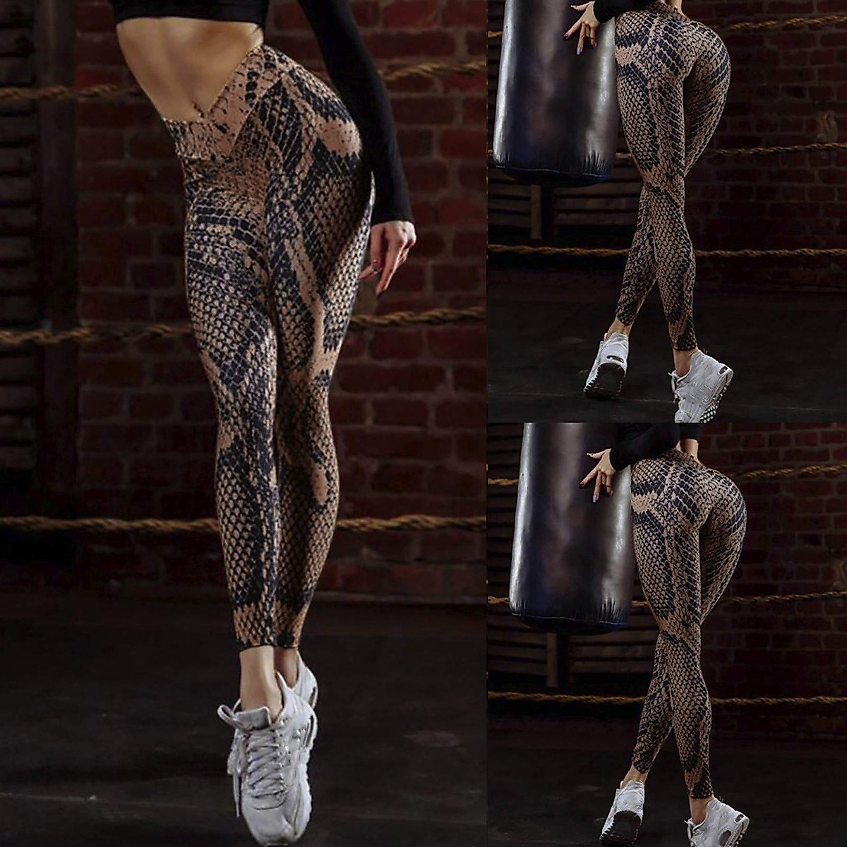 Snakeskin Leggings for Women V Crossover High Waist Tummy Control Yoga Pants Printed Workout Stretchy Novelty Leggings