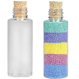 Clear Plastic Sand Art Bottles with Cork Stoppers, 2 Oz Cork Bottle, Plastic Jars with Cork, Mini Vial Potion Bottles for DIY Arts & Crafts, Party Favors, Wish & Message in a Bottle (6-Pack)