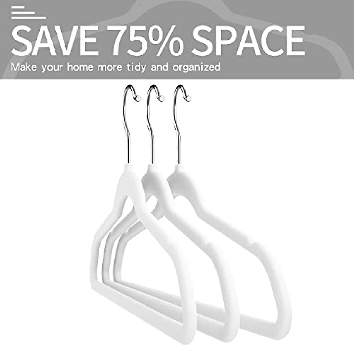 Velvet Clothes Hangers (50 Pack) Heavy Duty Durable Suit Hanger Vibrant Color Hangers Lightweight Space Saving Coat Hangers for Closet -White
