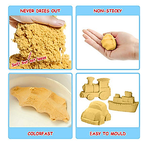 ESSENSON Play Construction Sand Kit - 3lbs Sand with 2 Colors, 6 Mini Construction Trucks, Construction Toys and Signs, Animal Mold, Modeling Tools, Foldable Sandbox, Gifts for Boys Girls