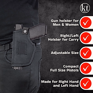 Universal Gun Holster for Men & Women, IWB/OWB Waist Belt Pistol Holster for Glock 380 9mm Gun Holster for Concealed Carry Handgun Right/Left Hand Draw (Black)