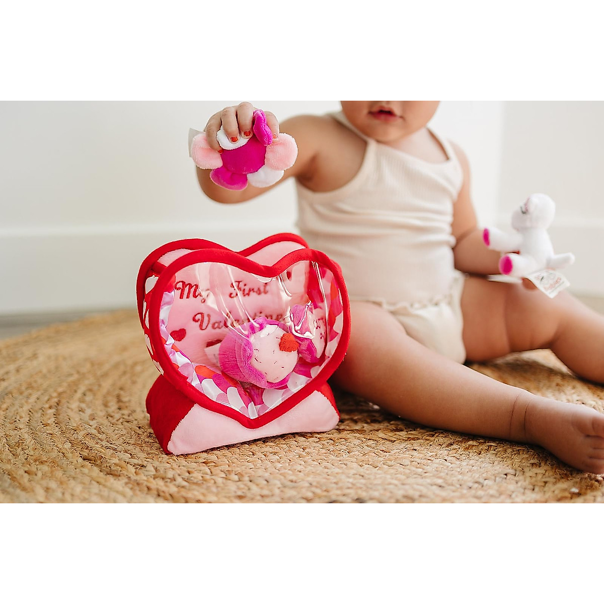 Baby's First Valentine's Day Gift - Deluxe Toy Set with 4 Sensory Toys (Cat, Heart, Flower, Cupcake) for Babies and Toddlers - Sweet Valentine's Gift for Baby Girls and Baby Boys by Genius Baby Toys