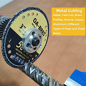 3Pack Diamond Cut Off Wheels, 3 Inch(75MM) Metal Cutting Wheel with 3/8 Inch(9.5MM) Arbor, Diamond Disc with 5000+ Cuts on Rebar, Steel, Iron and INOX