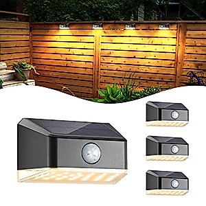 Linkind Solar Powered Motion Sensor Outdoor Lights Waterproof, LED Solar Step Lights Warm White, Outdoor Solar Deck Lights for Fence Post, Step, Deck, Railing, Backyard, Patio, and Walkway, 4 Pack