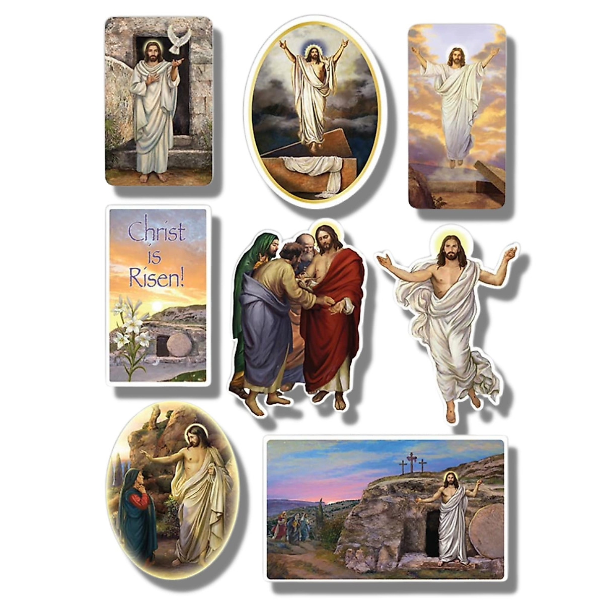 Christian Brands Assorted Catholic Decal Sticker Sheet Pack, He is Risen Easter, Novelty Religious Inspirational Stickers for Sunday Schools, Journaling, Church Giveaways, 3 Sheets Included, Multi