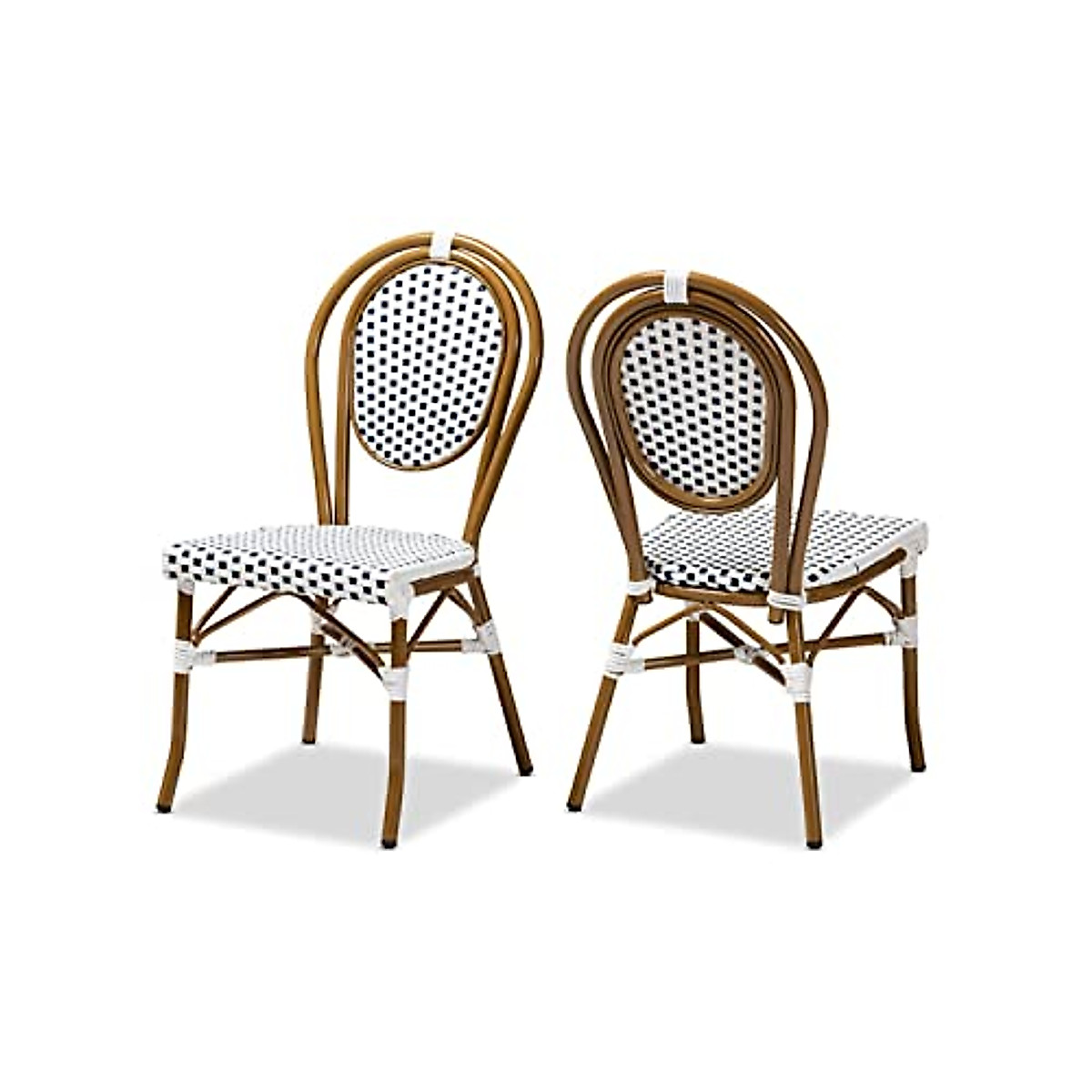 Baxton Studio Gauthier Classic French Indoor and Outdoor Navy and White Bamboo Style Bistro Stackable Dining Chair Set of 2