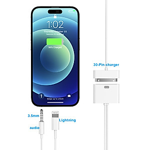 Belcompany Lightning to 30 Pin Cable for iPhone with 3.5mm AUX Audio Port
