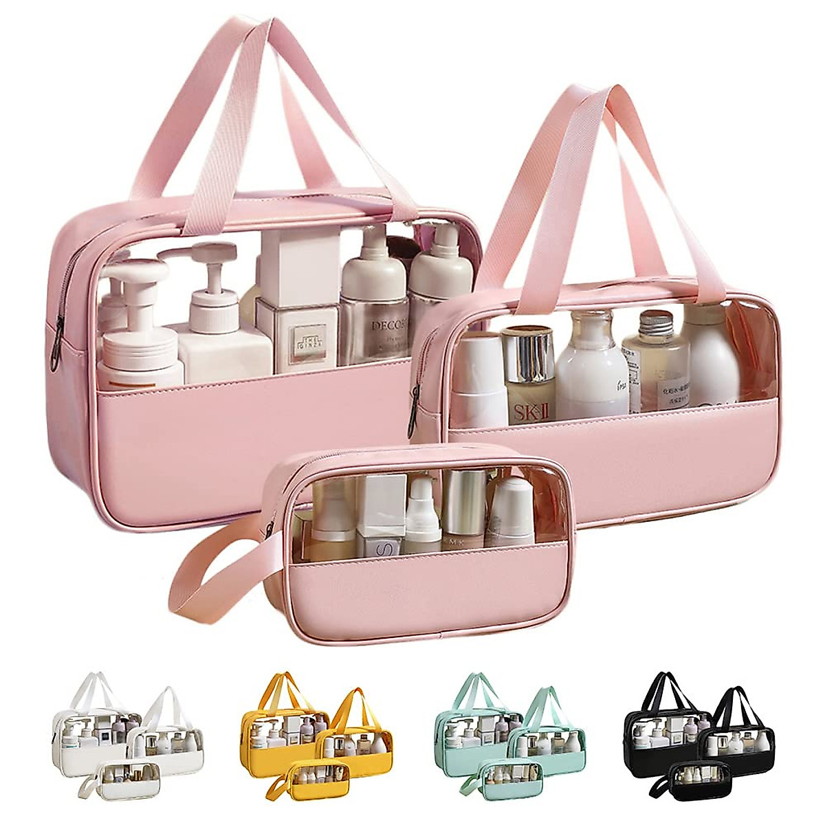 Toiletry Bag for Women Clear Travel Toiletry Bag Travel Makeup Bag Hanging Toiletry Bag for Men Toiletry Bags for Traveling Women Travel Bag for Toiletries Transparent Set(pink)
