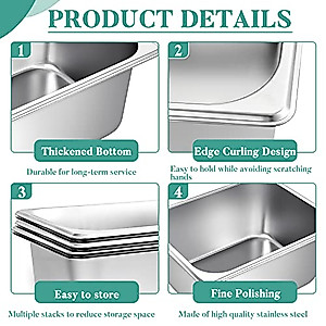 Zubebe 1/2 Half Size Steam Table Pans 6 Inch Deep Steam Pan Stainless Steel Restaurant Pan Metal Food Tray Commercial Food Pans for Hotel Restaurant (4 Pcs)