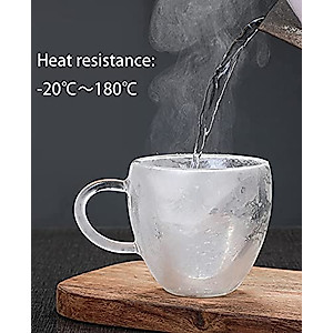 PCduoduo Heart Shaped Cup，Heat resistant creative double layer heart cup cup clear glass milk cup tea milk cup cup coffee cup (8oz/240ML)
