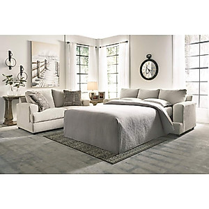 Signature Design by Ashley Soletren Contemporary Chenille Queen Sofa Sleeper with 4 Accent Pillows, Off-White