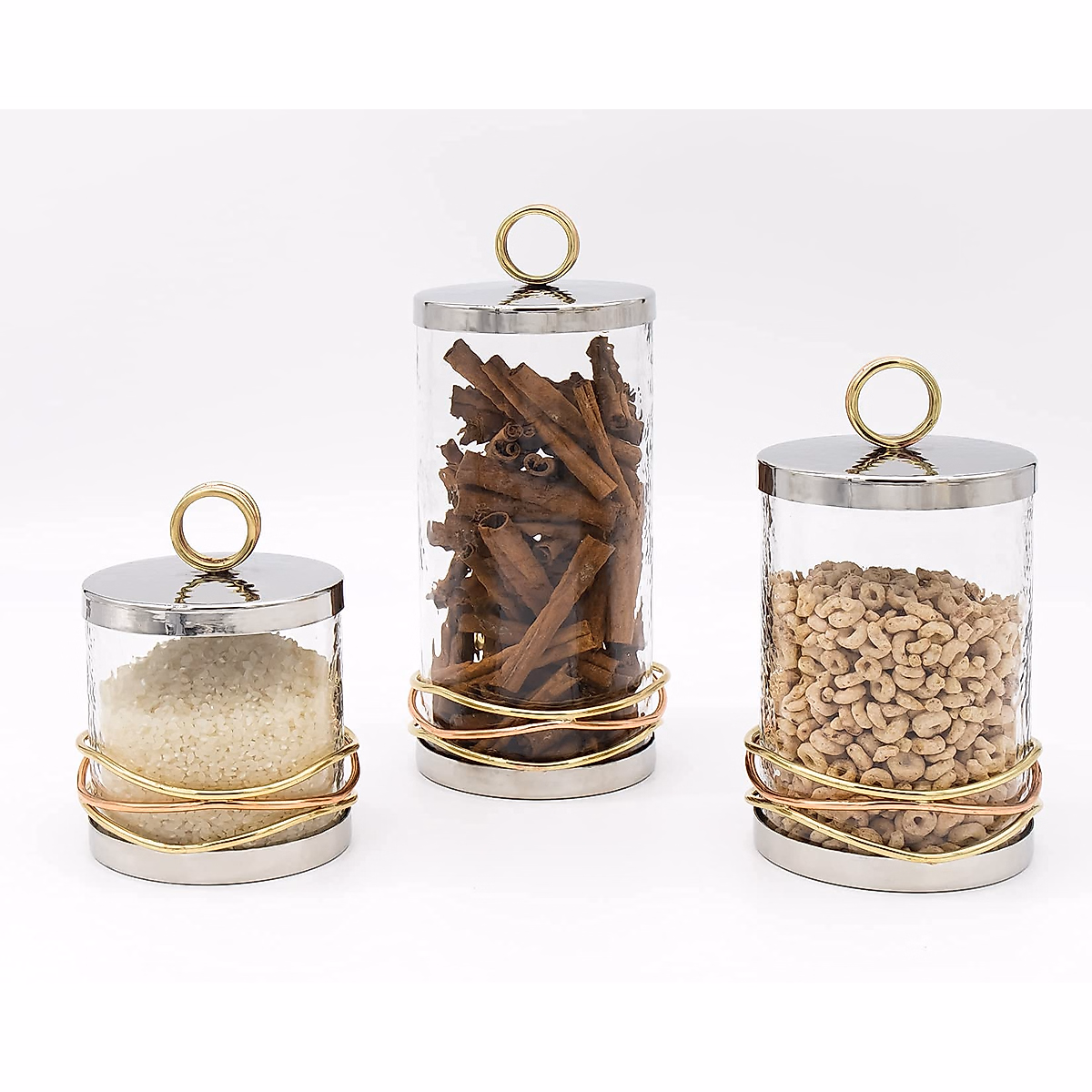 Godinger Canister Storage Container, Metal Wire Storage Canister with Gold Ring - 4X8