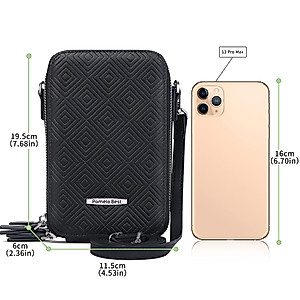 Crossbody Bags for Women, Women Wallet in Rhombus Embossed Pattern with RFID Blocking Can Fit Most Phone (Black)