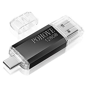 POHOVE USB C Memory Stick 128GB Type C USB Flash Drive 128GB 2-in-1 OTG Pen Drive 128 GB USB Key Compatible with Samsung Huawei Oneplus Android Smartphone MacBook PC Tablets (Black)