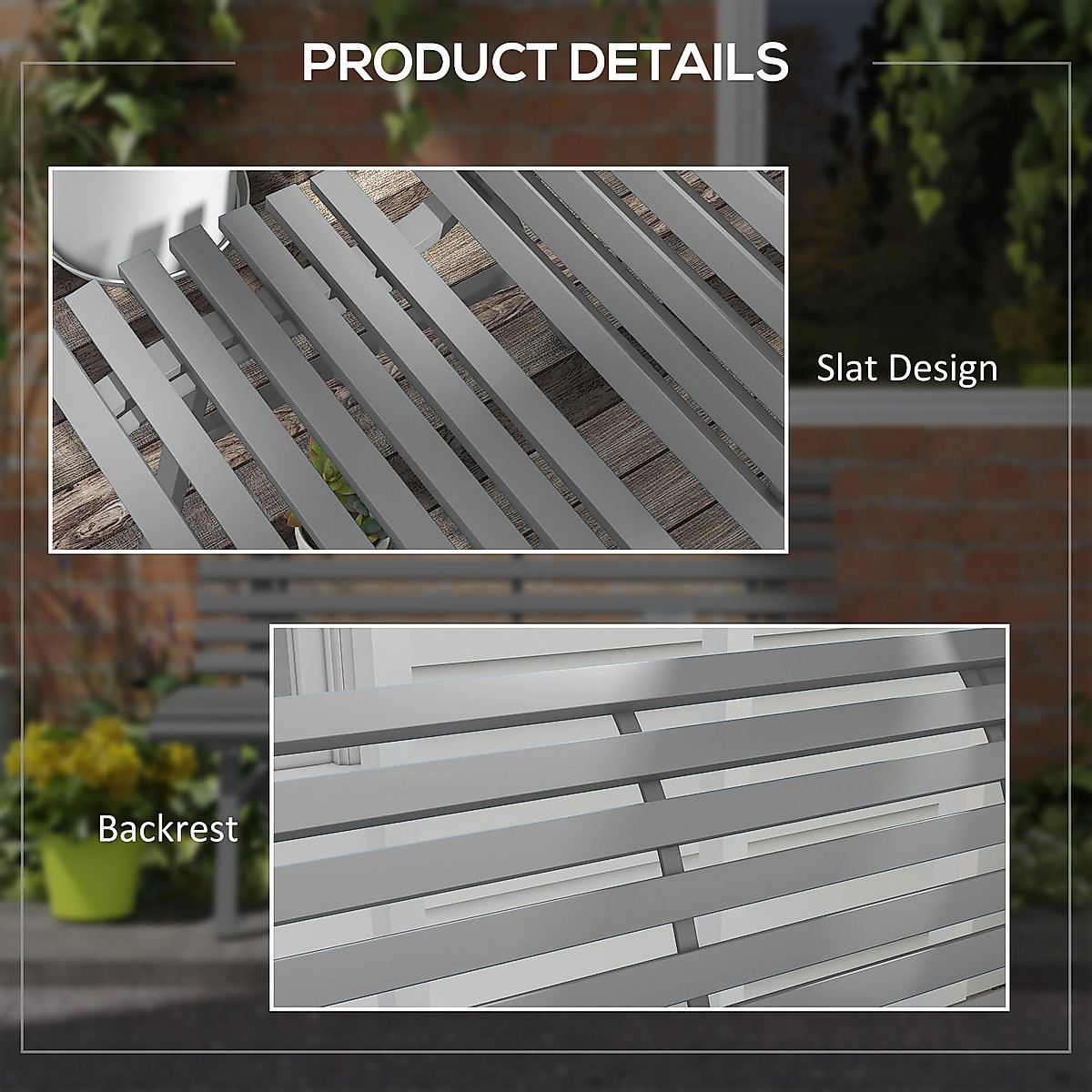Outsunny 48.5" Garden Bench, Outdoor Patio Bench, Lightweight Aluminum Park Bench with Slatted Seat for Lawn, Park, Deck, Gray