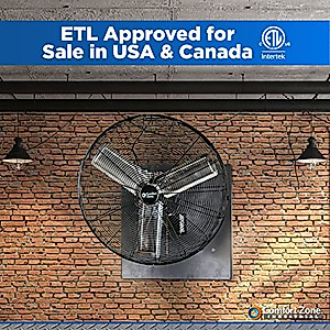 Comfort Zone CZVHW30 30” 2-Speed High Velocity Industrial Wall Fan, All-Metal Construction, Adjustable Tilt, Steel Mounting Bracket with Adjustable Angle, Aluminum Blades, Black