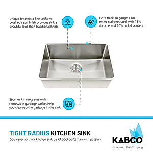 KABCO 18 Gauge 27 Inch Single Bowl Undermount Stainless Steel Kitchen Sink with 2 Pieces Sink Accessories, Rust Resistant Sound and Heatproof Laser Cut Tight Radius Sink for Indoor or Outdoor Kitchens