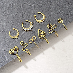 EVISPOL 4Pcs 16G Fake Septum Nose Rings for Women Men, Stainless Steel Faux Bat Septum Ring Clip On Septum Jewelry CZ Nose Cuffs Non Piered Nose Piercing Jewelry-4Pcs-Bat-Colors