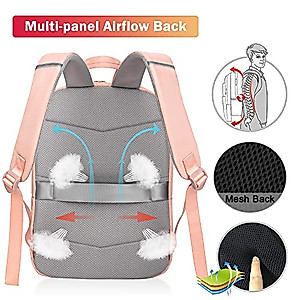 Voova Travel Laptop Backpack for Men Women, Slim Lightweight Backpack Bookbag with Laptop Compartment for Work Business and College, Waterproof Computer Bag Fits 14-15.6 Inch Notebook, Pink